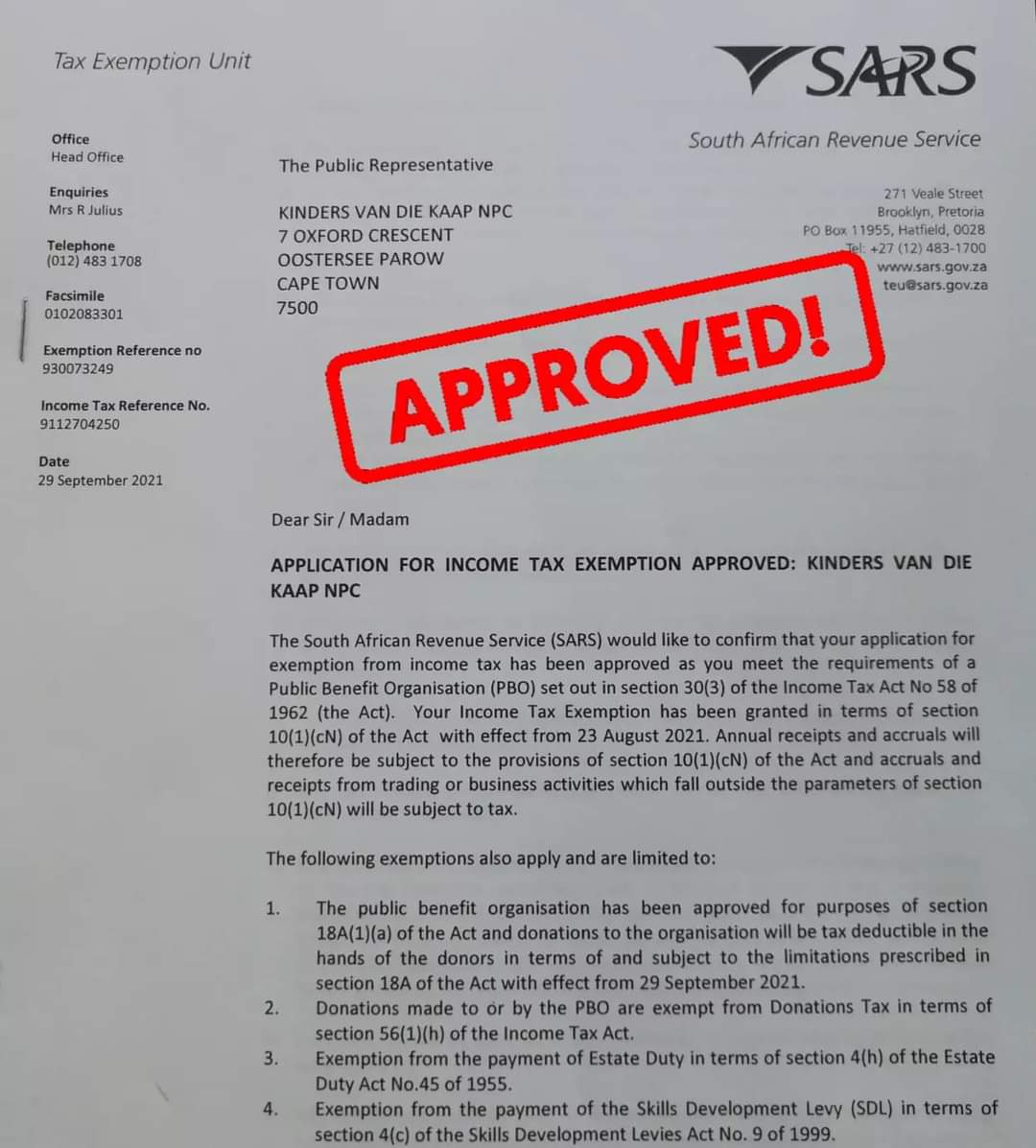 We got our PBO number